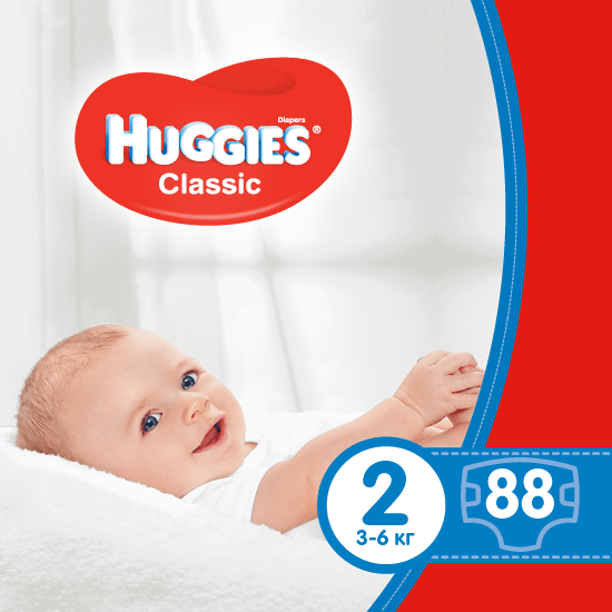 Huggies подгузники Classic-2 3-6кг MEGA 88шт - купить по лучшей цене в ...