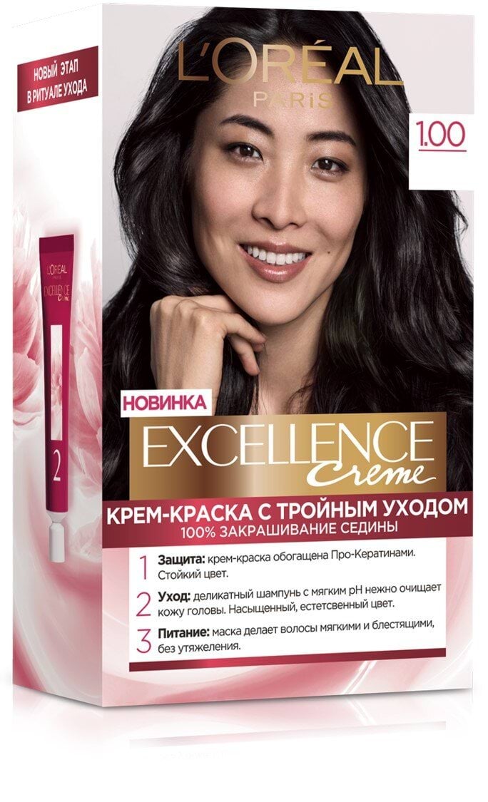 Фарба для волосся L'Oréal Paris Excellence Crème відтінок 1.00 Чорний ...